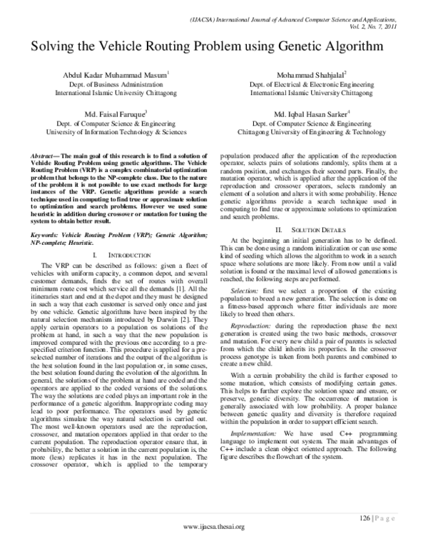 (PDF) Solving the Vehicle Routing Problem using Genetic Algorithm