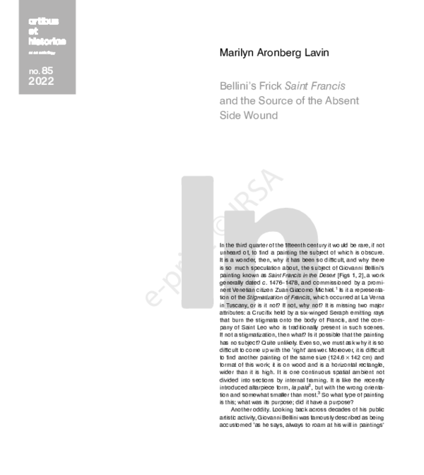 (PDF) Bellini's Frick Saint Francis and the Source of the Absent Side Wound