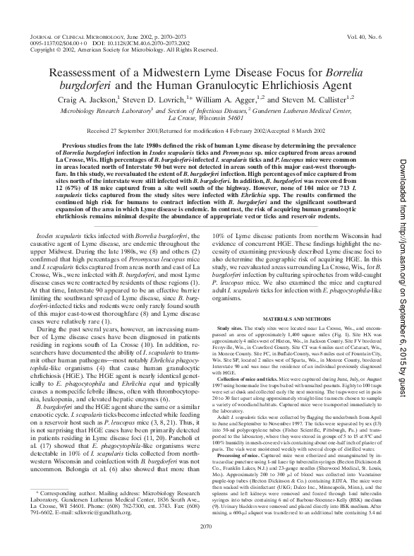 (PDF) Reassessment of a Midwestern Lyme Disease Focus for Borrelia ...