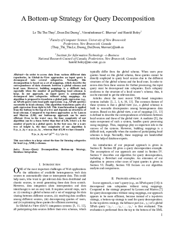 (PDF) Efficient Bottom-Up Query Decomposition