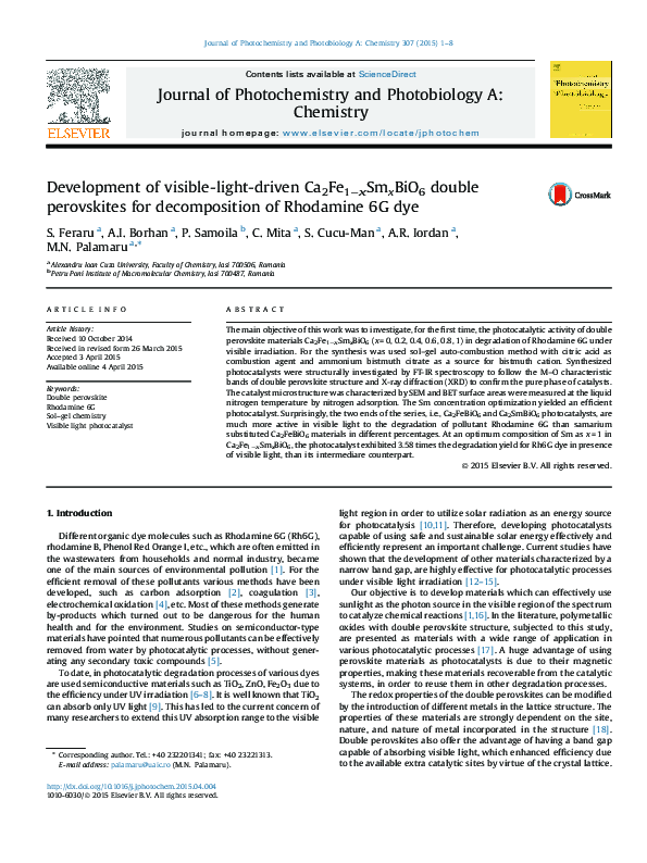 (PDF) Development of visible-light-driven Ca2Fe1−xSmxBiO6 double ...