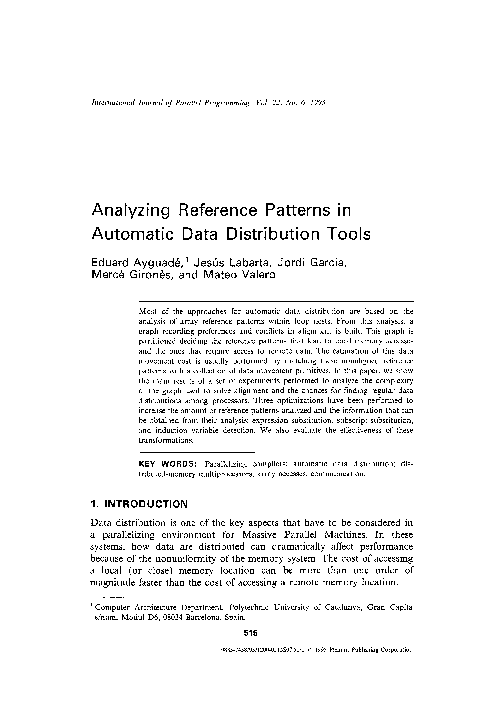 (PDF) Analyzing reference patterns in automatic data distribution tools