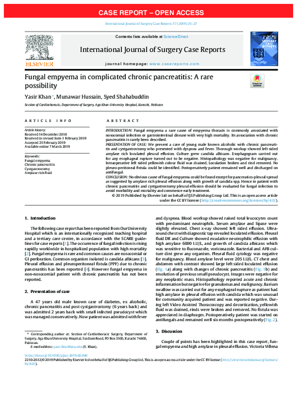 (PDF) Fungal Empyema in Complicated Chronic Pancreatitis; A rare ...