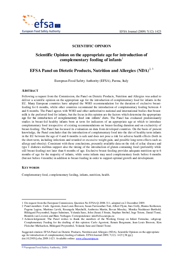 (PDF) Opinion on the appropriate age for introduction of complementary ...