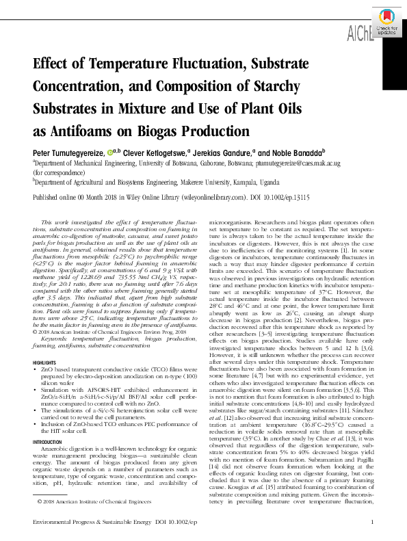 (PDF) Temperature Effects on Biogas Production Foaming