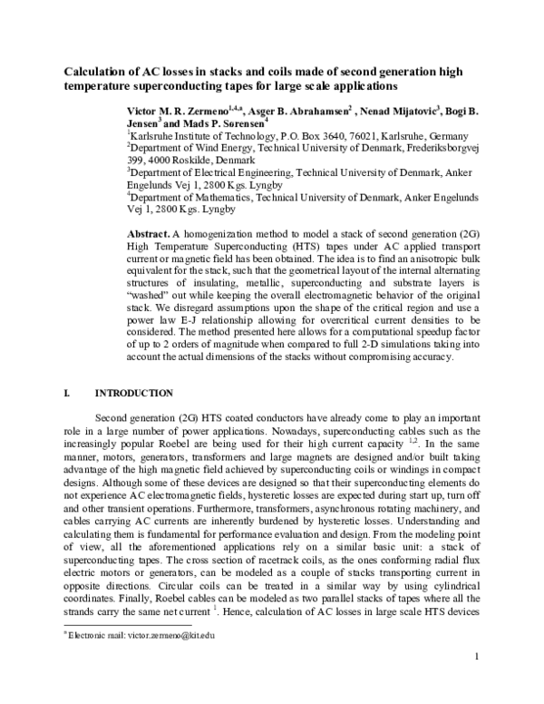 (PDF) Calculation of alternating current losses in stacks and coils made of second generation ...
