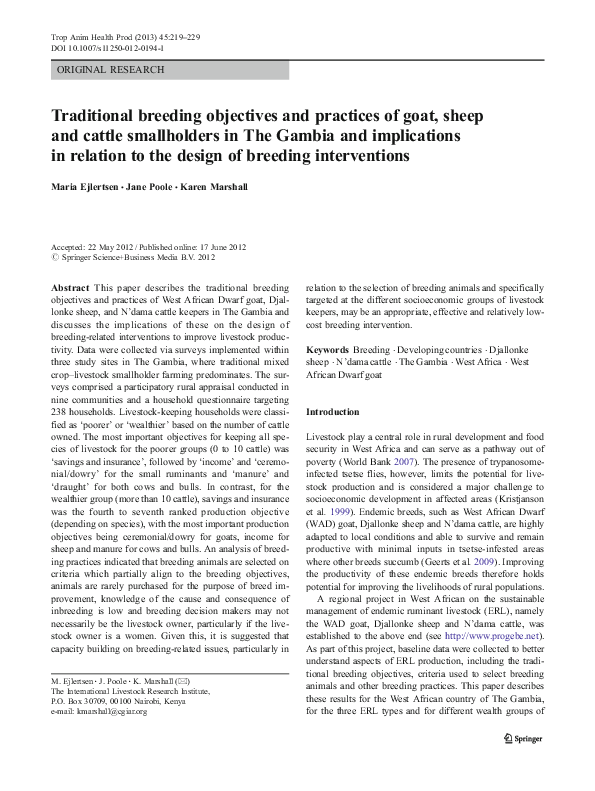 (PDF) Traditional breeding objectives and practices of goat, sheep and ...