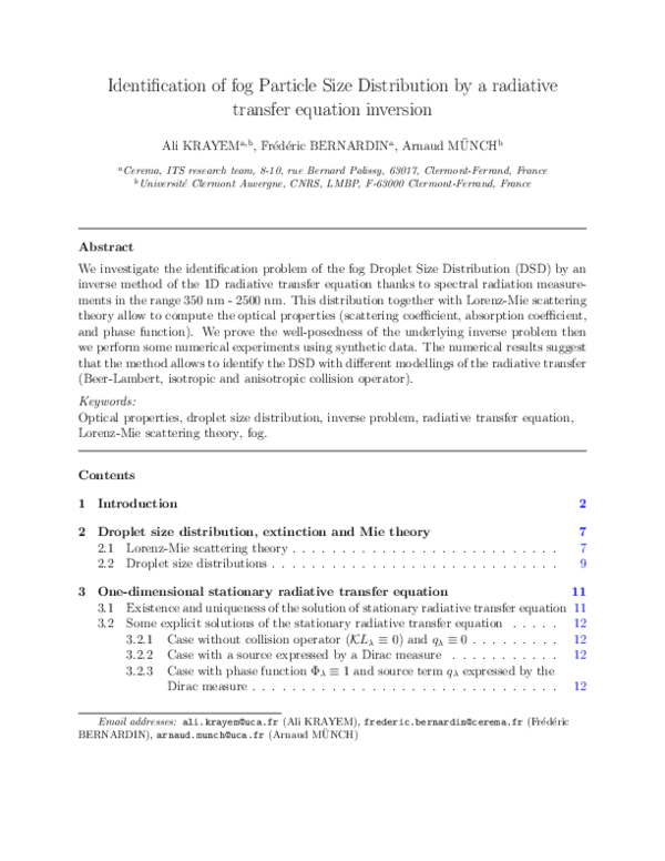 (PDF) Identification of fog Particle Size Distributions by inverting ...