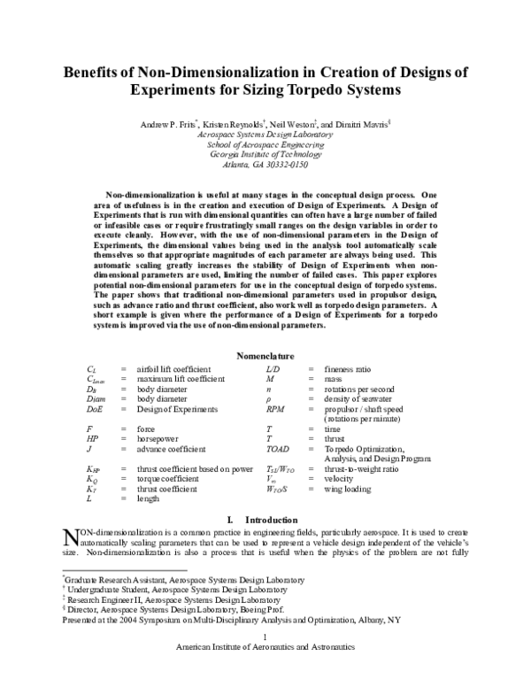 (PDF) Benefits of Non-Dimensionalization in Creation of Designs of ...