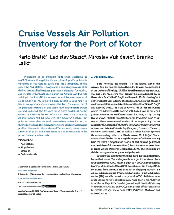 (PDF) Cruise Vessels Air Pollution Inventory for the Port of Kotor