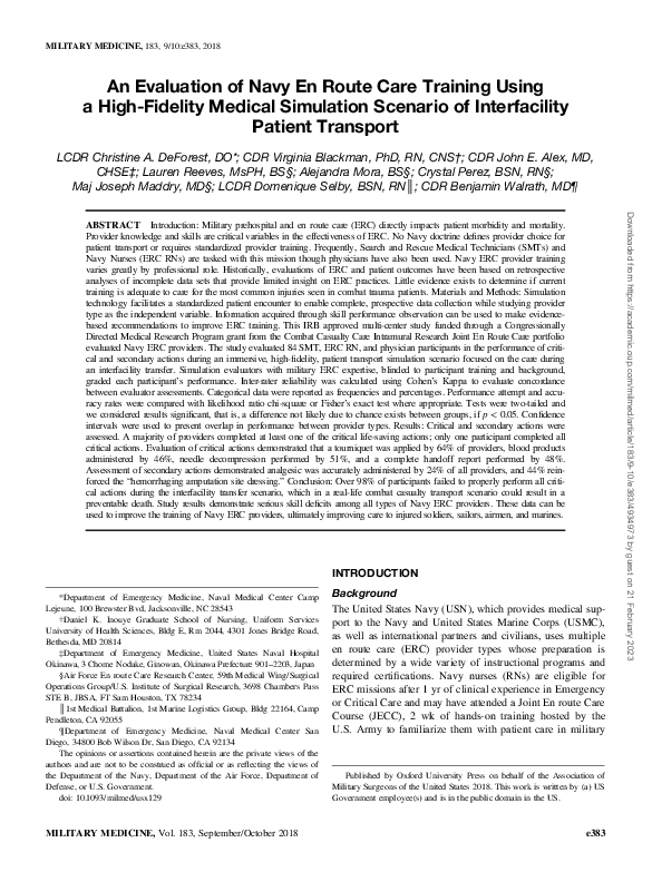 (PDF) An Evaluation of Navy En Route Care Training Using a High ...