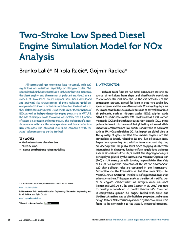 (PDF) Two-Stroke Low Speed Diesel Engine Simulation Model for NOx Analysis