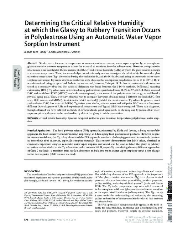 (PDF) Determining the Critical Relative Humidity at which the Glassy to ...