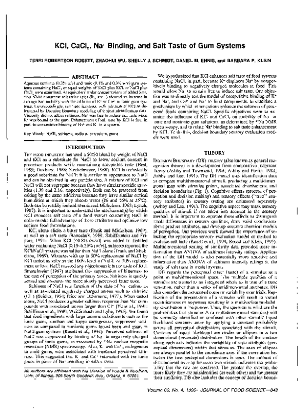 (PDF) KCI, CaCI 2 , Na + Binding, and Salt Taste of Gum Systems