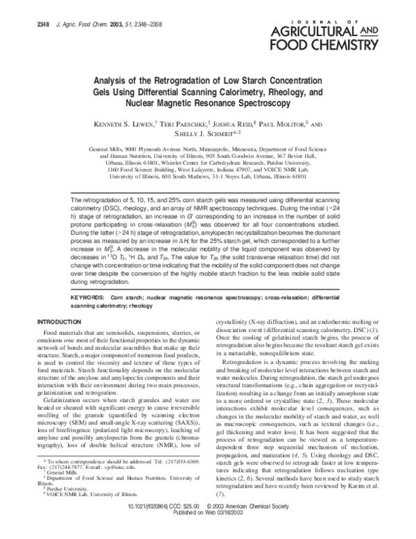 (PDF) Analysis of the Retrogradation of Low Starch Concentration Gels ...