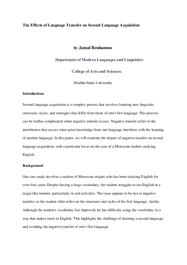 (PDF) The Effects of Language Transfer on Second language Acquisition