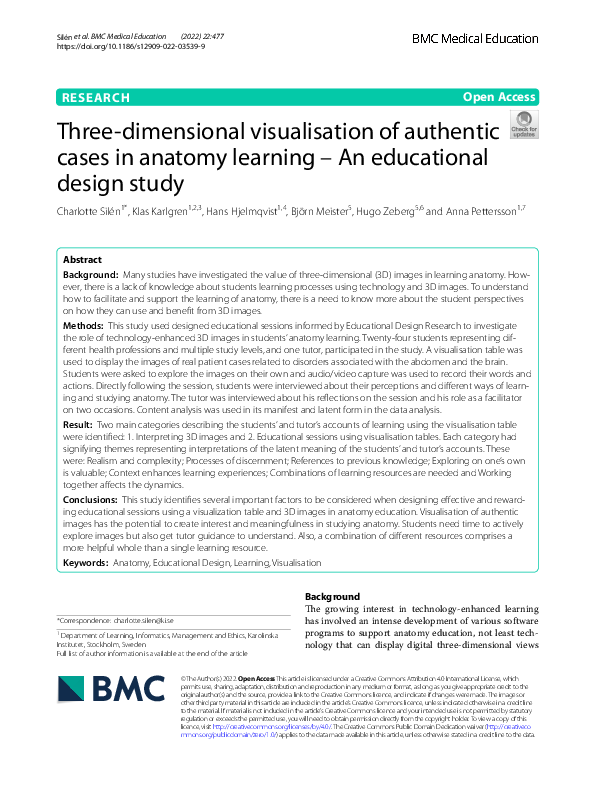 (PDF) Three-dimensional visualisation of authentic cases in anatomy learning – An educational ...