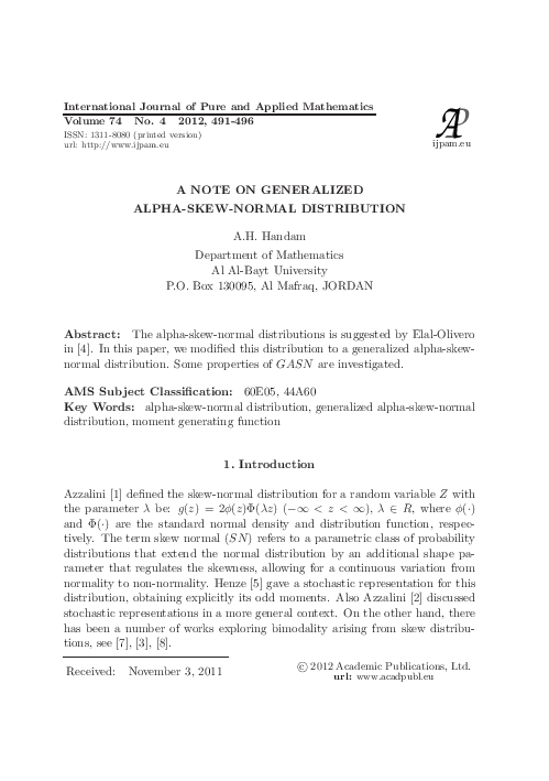 (PDF) A note on generalized alpha-skew-normal distribution | Ali Handam ...
