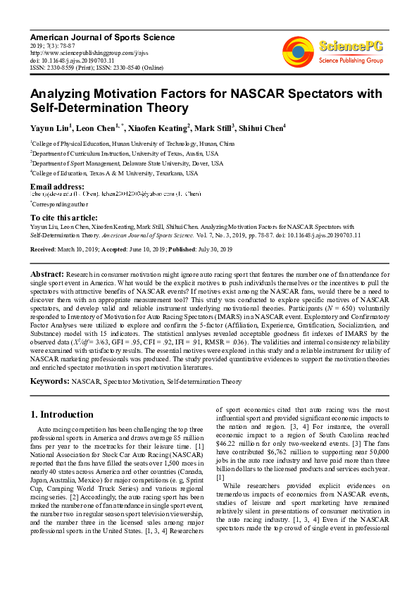 (PDF) Analyzing Motivation Factors for NASCAR Spectators with Self ...