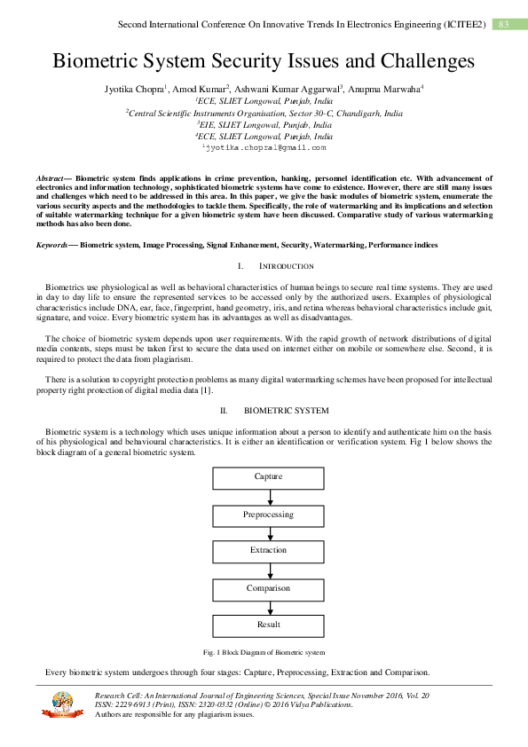 (PDF) Biometric System Security Issues and Challenges