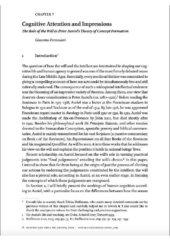 (PDF) Cognitive Attention and Impressions. The Role of the Will in Peter Auriol’s Theory of ...