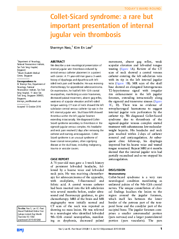 (PDF) Collet-Sicard syndrome: a rare but important presentation of ...