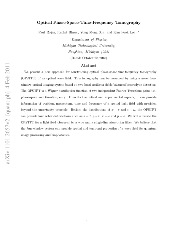 (PDF) Optical phase-space-time-frequency tomography