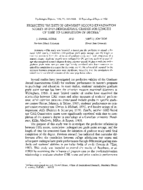 Pdf Predictive Validity Of The Graduate Record Examination And The