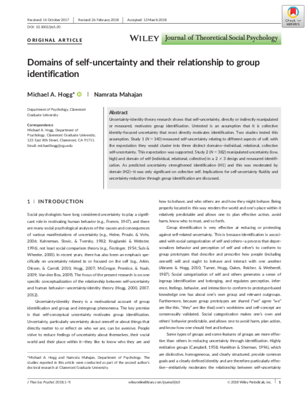 (PDF) Domains of self-uncertainty and their relationship to group ...