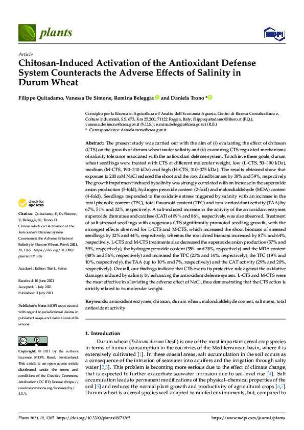 (PDF) Chitosan-Induced Activation of the Antioxidant Defense System Counteracts the Adverse ...
