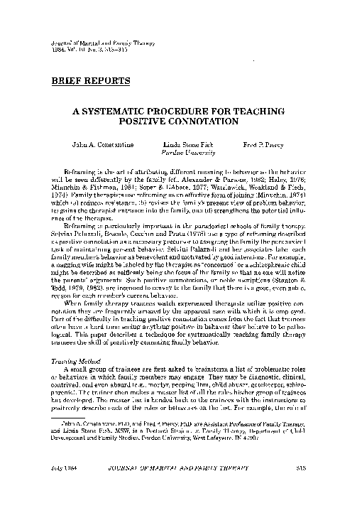 (PDF) A Systematic Procedure for Teaching Positive Connotation