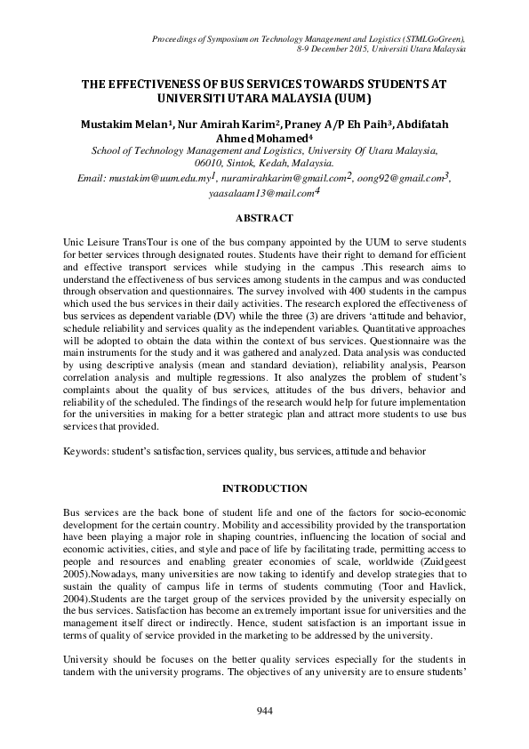 (PDF) The effectiveness of bus services towards students at Universiti ...