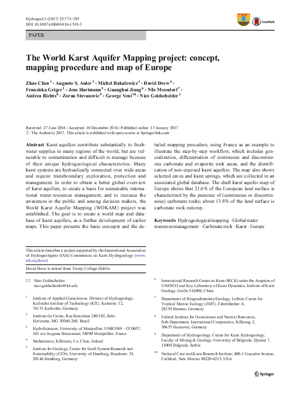 (PDF) The World Karst Aquifer Mapping project: concept, mapping procedure and map of Europe