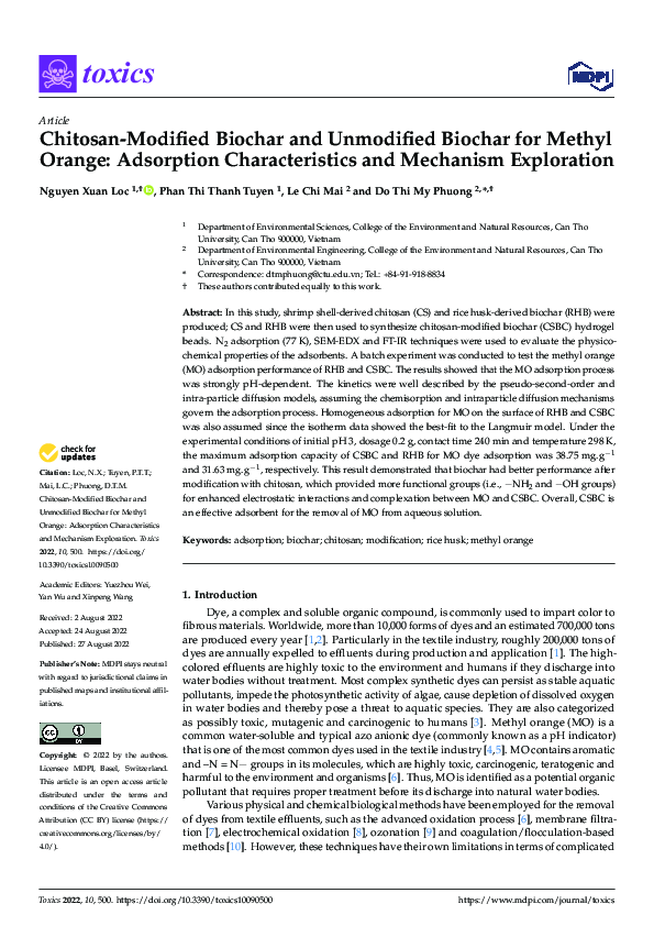 (PDF) Chitosan-Modified Biochar and Unmodified Biochar for Methyl ...