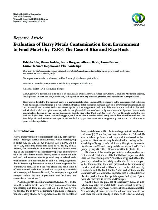 (PDF) Evaluation of Heavy Metals Contamination from Environment to Food ...