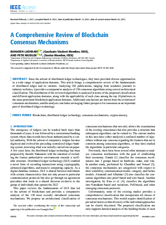 (PDF) A Comprehensive Review of Blockchain Consensus Mechanisms