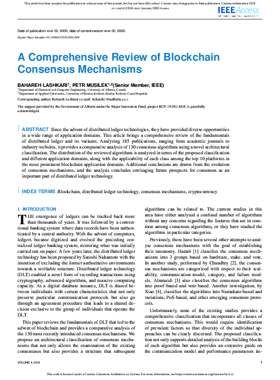 (PDF) A Comprehensive Review of Blockchain Consensus Mechanisms