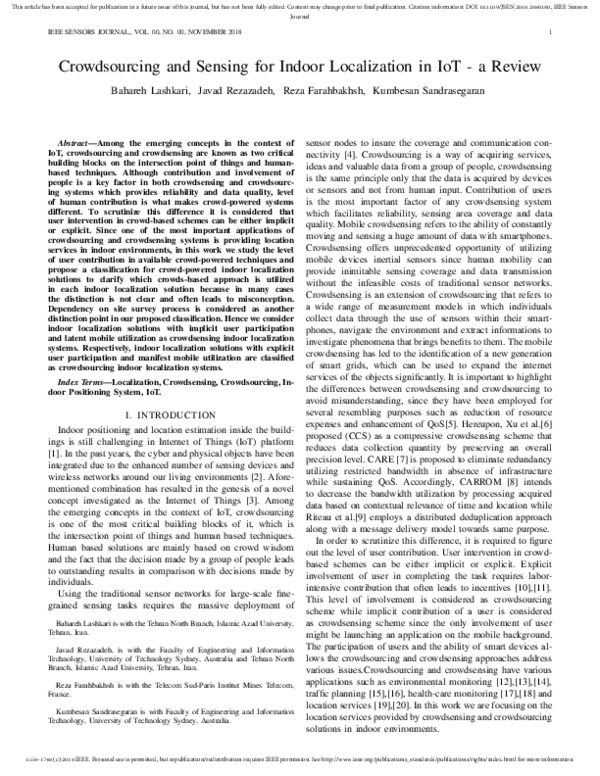 Pdf Crowdsourcing And Sensing For Indoor Localization In Iot A