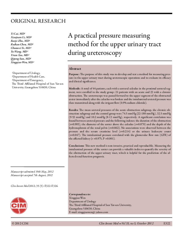 (PDF) A practical pressure measuring method for the upper urinary tract ...