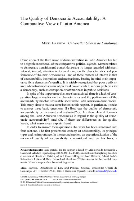 (PDF) The Quality of Democratic Accountability: A Comparative View of ...
