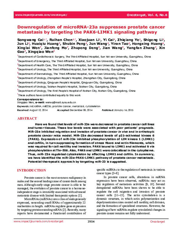 (PDF) Downregulation of microRNA-23a suppresses prostate cancer ...