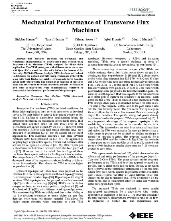 (PDF) Mechanical Performance of Transverse Flux Machines