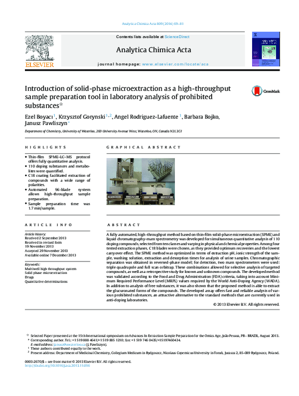 Pdf Introduction Of Solid Phase Microextraction As A High Throughput