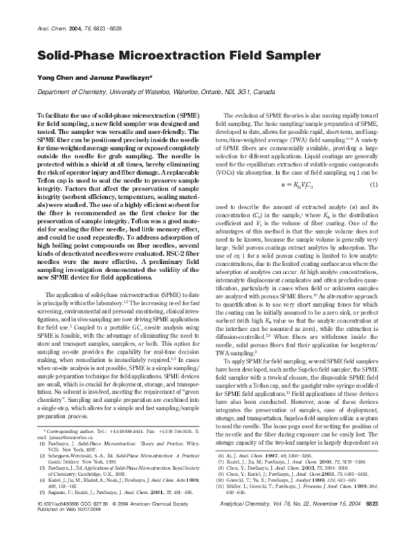 (PDF) Solid-Phase Microextraction Field Sampler | Janusz Pawliszyn - Academia.edu