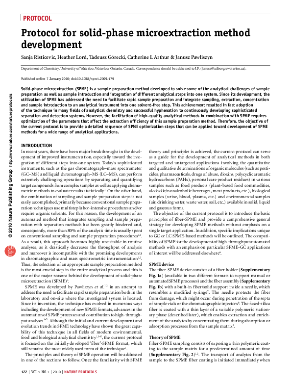 (PDF) Protocol for solid-phase microextraction method development