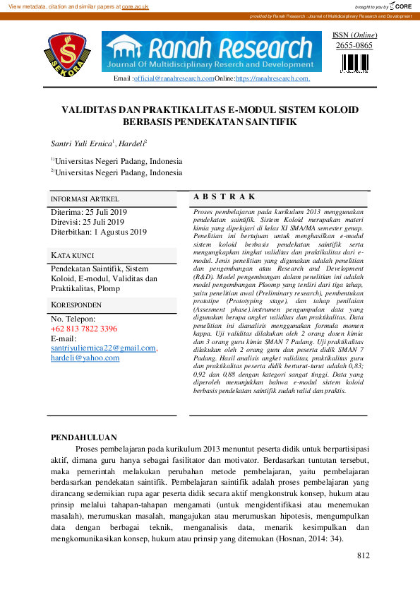 (PDF) Validitas Dan Praktikalitas E-Modul Sistem Koloid Berbasis ...