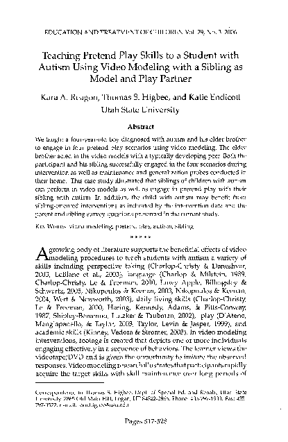 (PDF) Teaching pretend play skills to a student with autism using video ...