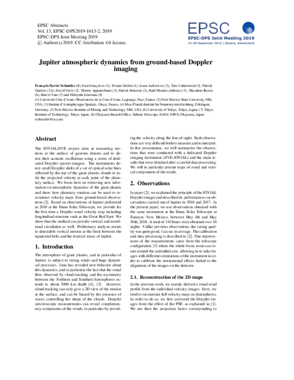 (PDF) Jupiter atmospheric dynamics from ground-based Doppler imaging