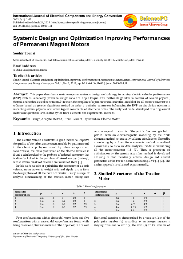 (PDF) Systemic Design and Optimization Improving Performances of Permanent Magnet Motors