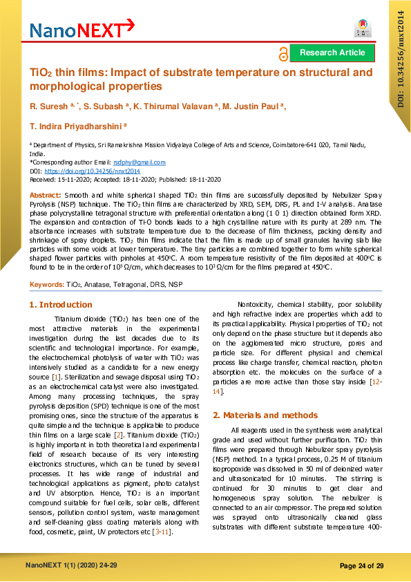 Pdf Tio2 Thin Films Impact Of Substrate Temperature On Structural And Morphological Properties